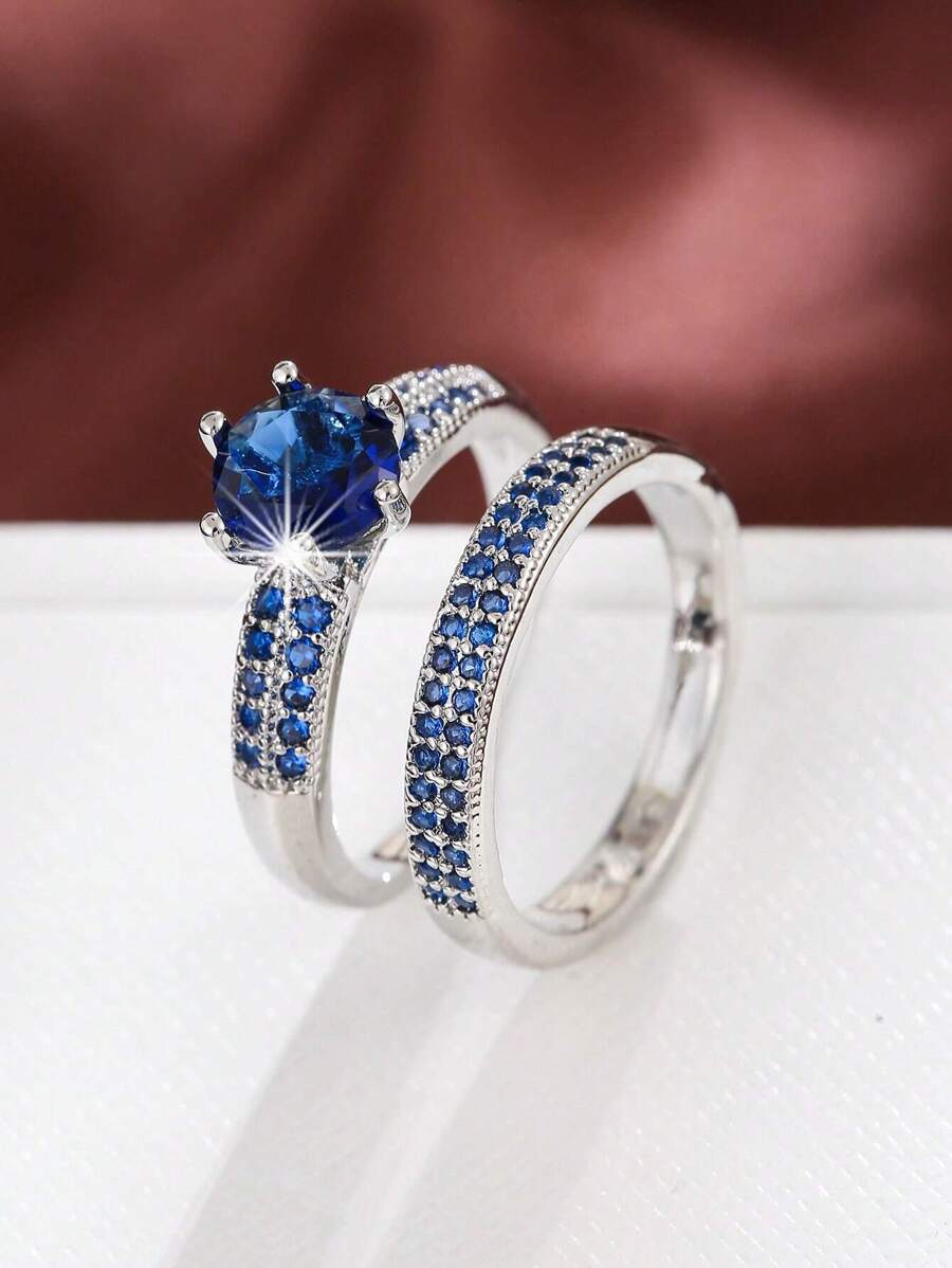 2pcs/Set Cubic Zirconia Decor Ring | SHEIN USA