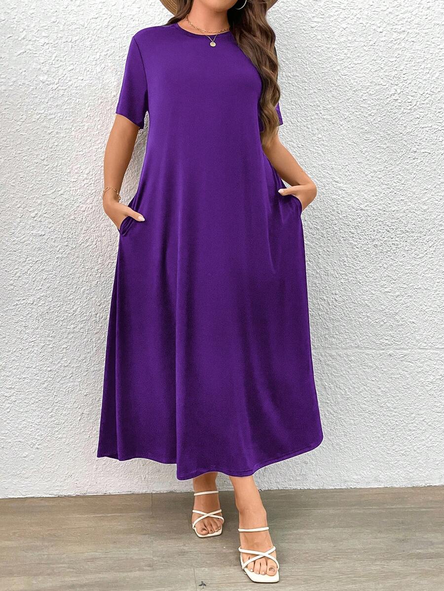 EMERY ROSE Plus Solid Hidden Pocket Tee Dress | SHEIN USA