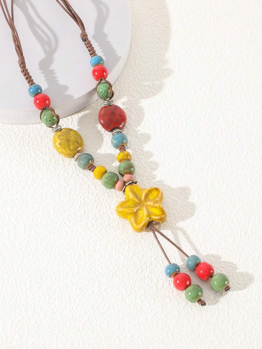 Flower & Bead Decor Y Lariat Necklace | SHEIN USA