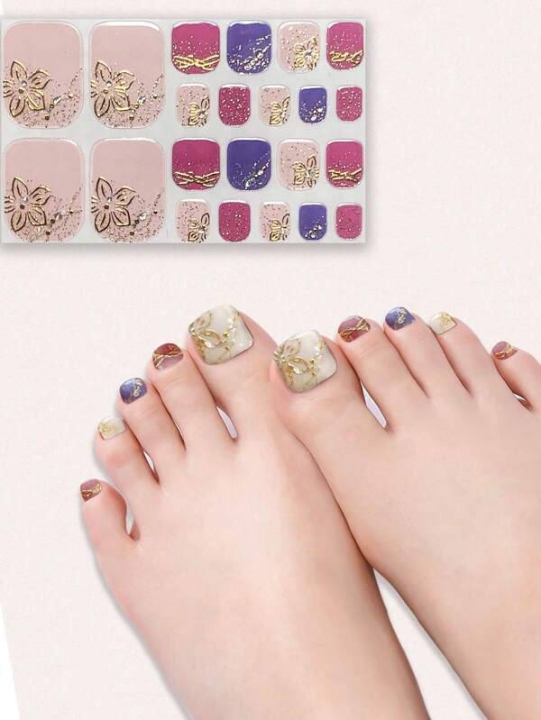 22pcs Full Toe Nail Stickers With Colorful Designs And Foot Nail Art ...