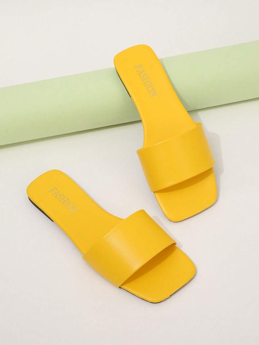 Women Single Band Flat Sandals, Funky Outdoor Yellow Slide Sandals ...