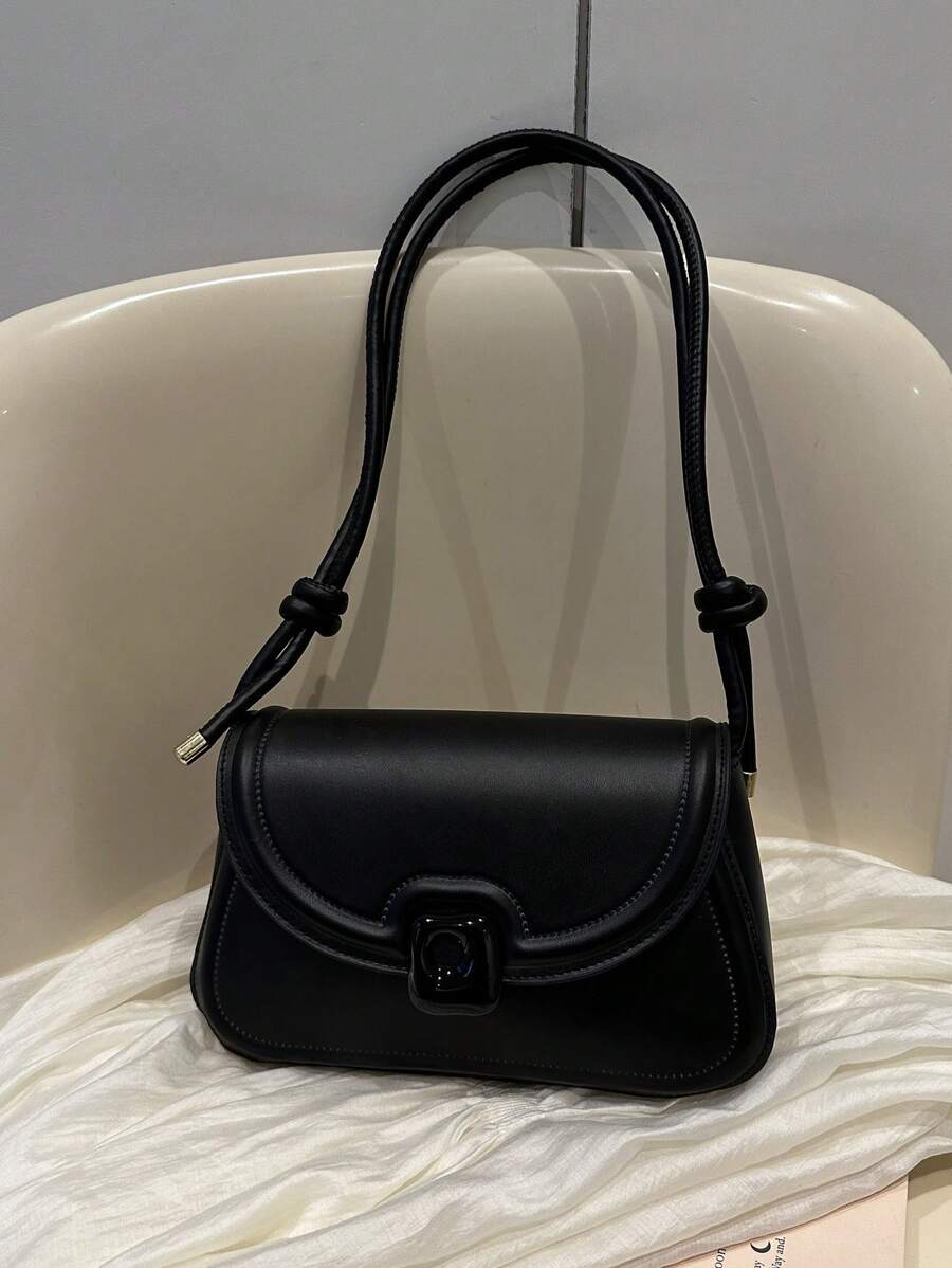 Flap Saddle Bag PU Black Minimalist | SHEIN USA