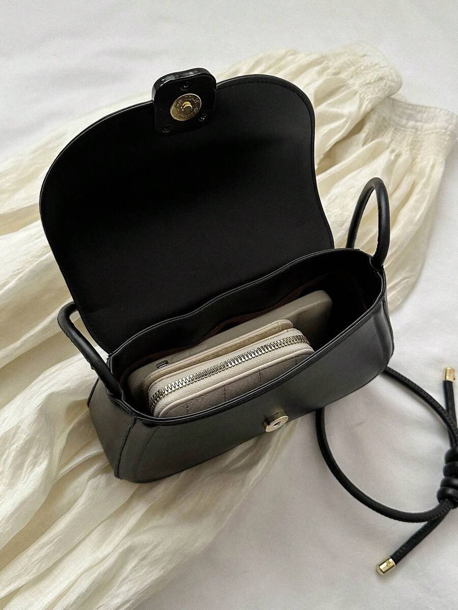 Flap Saddle Bag PU Black Minimalist | SHEIN USA