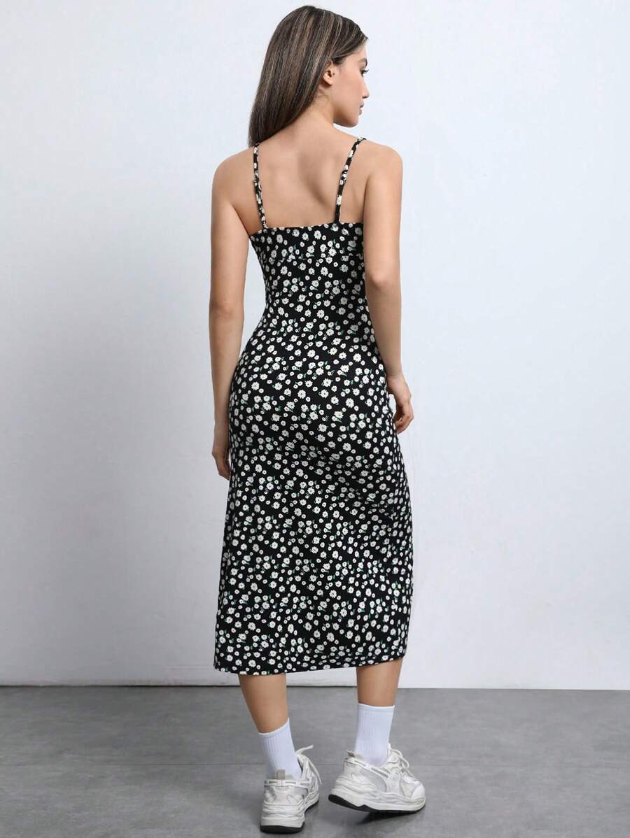 Shein Ezwear Vestido Largo De Verano Con Tirantes Finos Con Diseño De