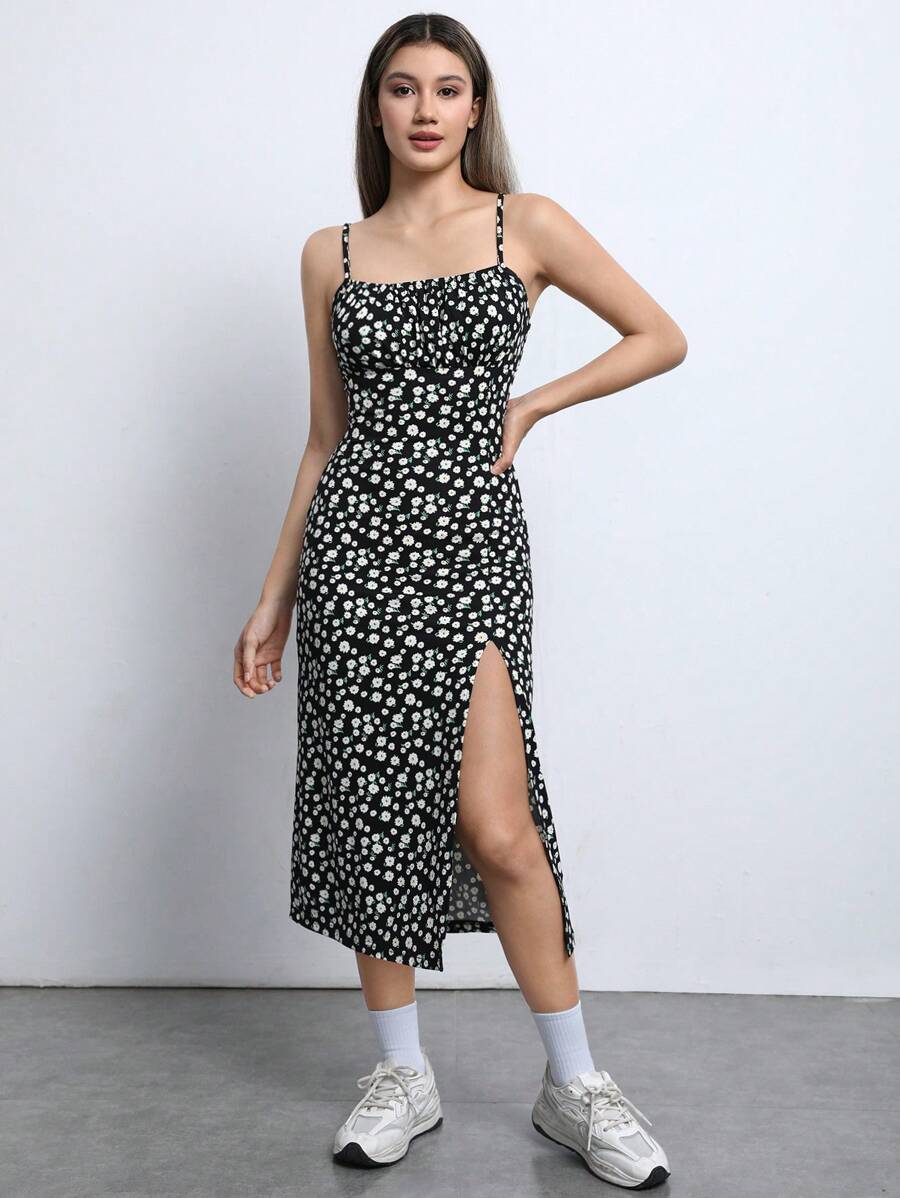 Shein Ezwear Vestido Largo De Verano Con Tirantes Finos Con Diseño De