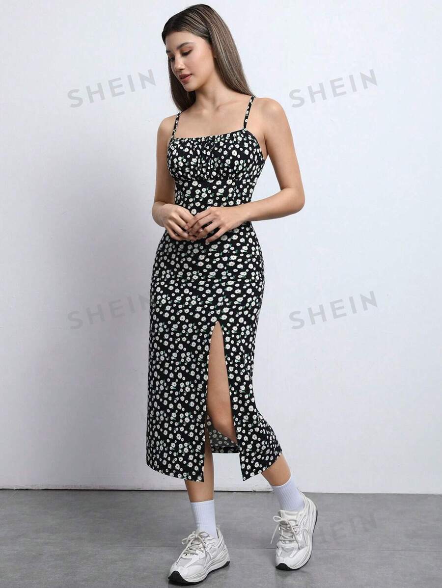 SHEIN EZwear Vestido Largo De Verano Con Tirantes Finos Con Diseño De ...