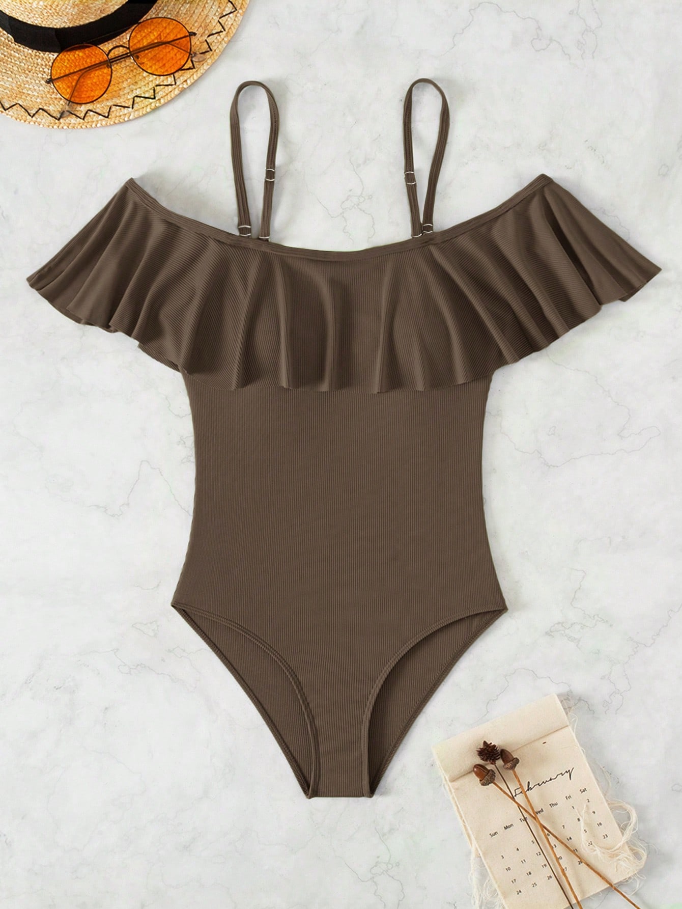 SHEIN Swim Vcay Ruffle Trim Off Shoulder One Piece Swimsuit | SHEIN USA