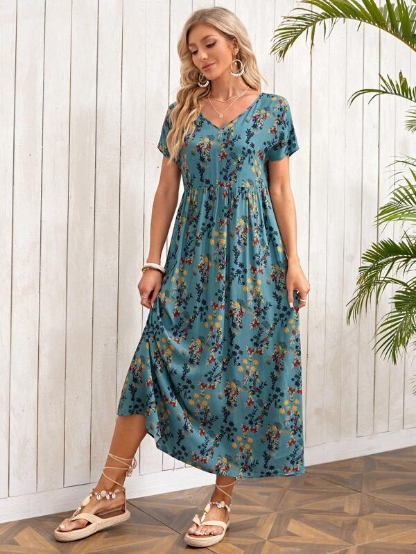 EMERY ROSE Floral Print Batwing Sleeve Dress | SHEIN USA