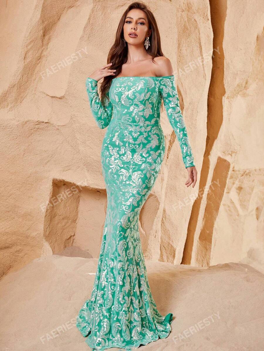 Faeriesty Off Shoulder Sequin Mermaid Formal Dress | SHEIN USA