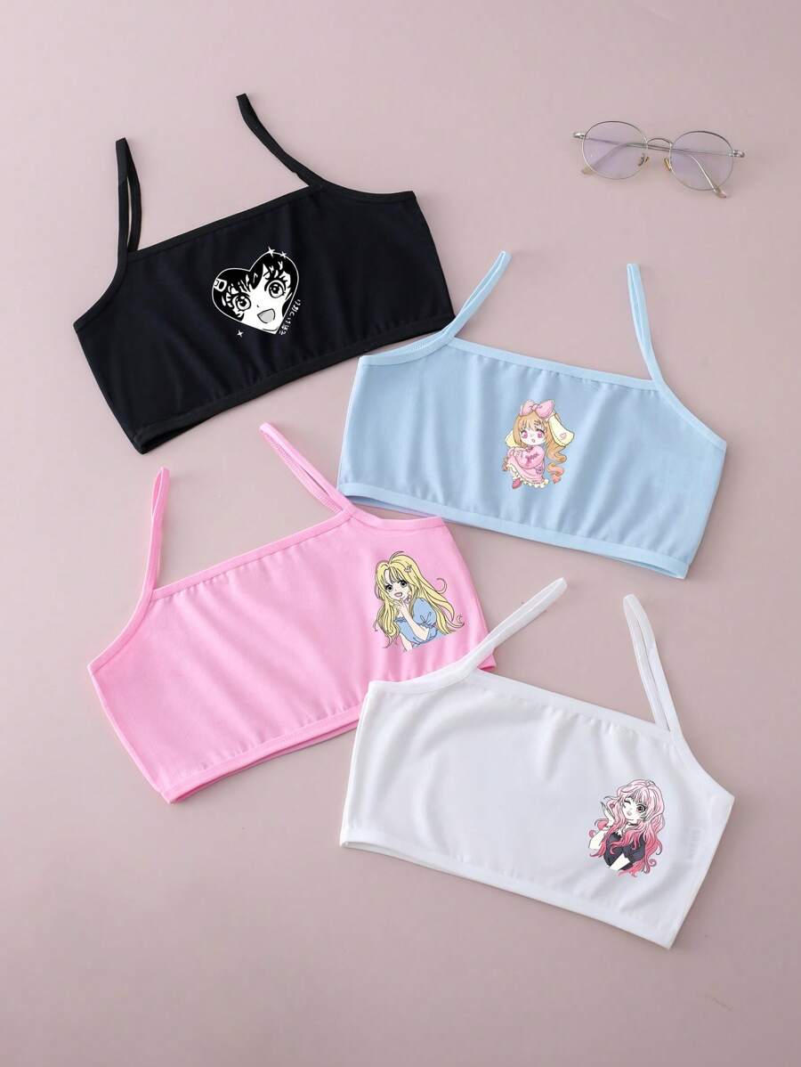 3pcs Tween Girls' All-Match Solid Color Camisole Tops With Padded Cups ...