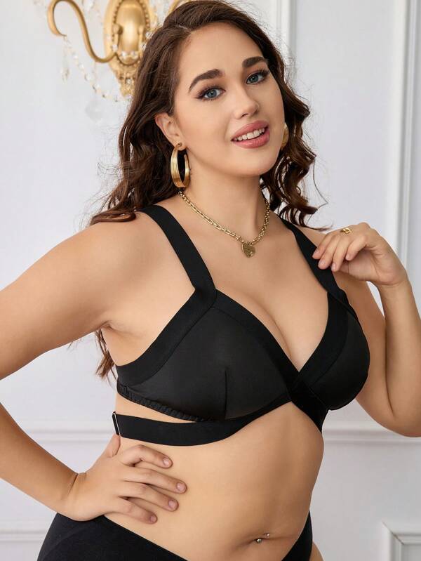 Plus Solid Cutout Bralette Shein Usa