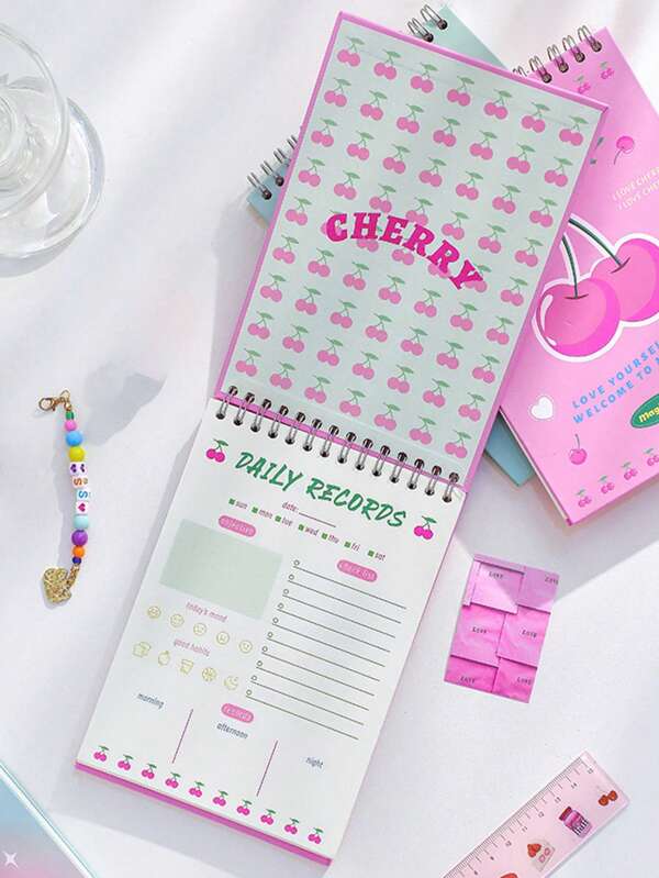 1pc Cherry & Letter Graphic Spiral Planner, Cute Multi-purpose Daily ...