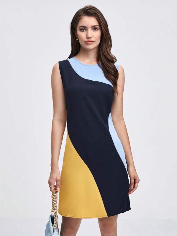 SHEIN BIZwear Colorblock Fitted Tank Dress Workwear | SHEIN USA