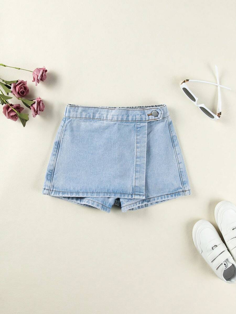 Girls Wrap Front Denim Skort | SHEIN USA