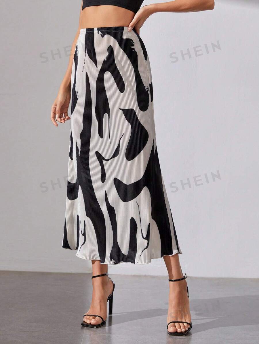 SHEIN Tall Falda con estampado de dibujo de talle alto plisado | Moda ...