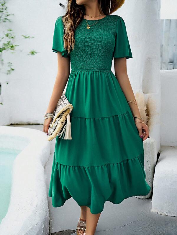 Shein Lune Solid Ruffle Hem Dress Shein Usa