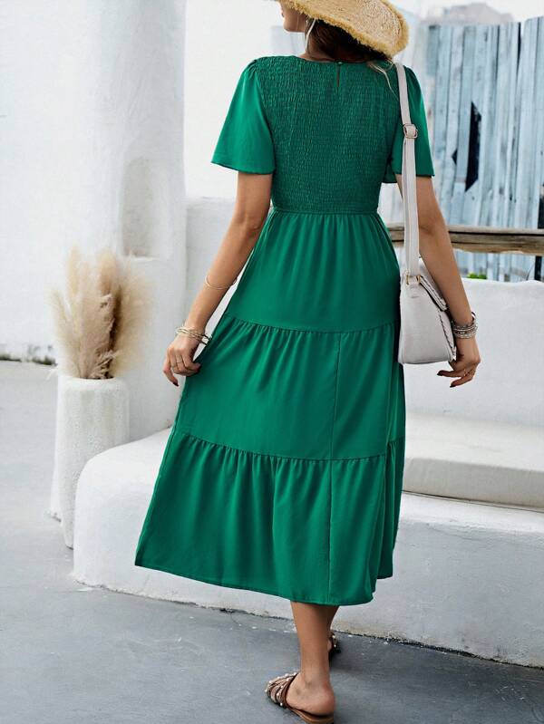 SHEIN LUNE Solid Ruffle Hem Dress | SHEIN USA