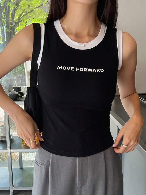 DAZY Letter Graphic Contrast Binding Tank Top | SHEIN USA