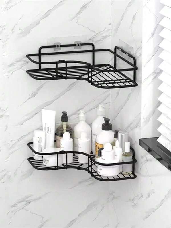 1pc Iron Bathroom Storage Rack, Simple Black Corner Shelving Storage ...