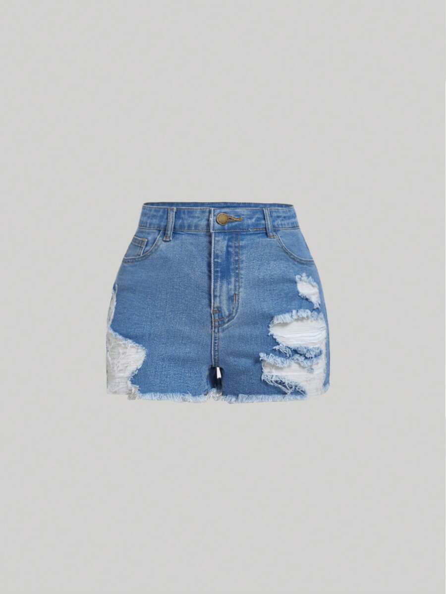 Shein Teen Girls Ripped Raw Hem Denim Shorts Shein Usa
