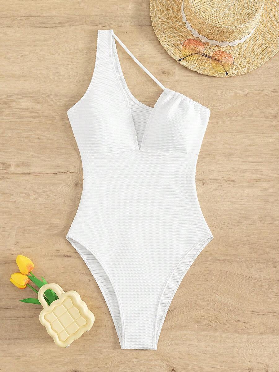 SHEIN Swim One Shoulder One Piece Swimsuit, For Summer Beach Vacation ...