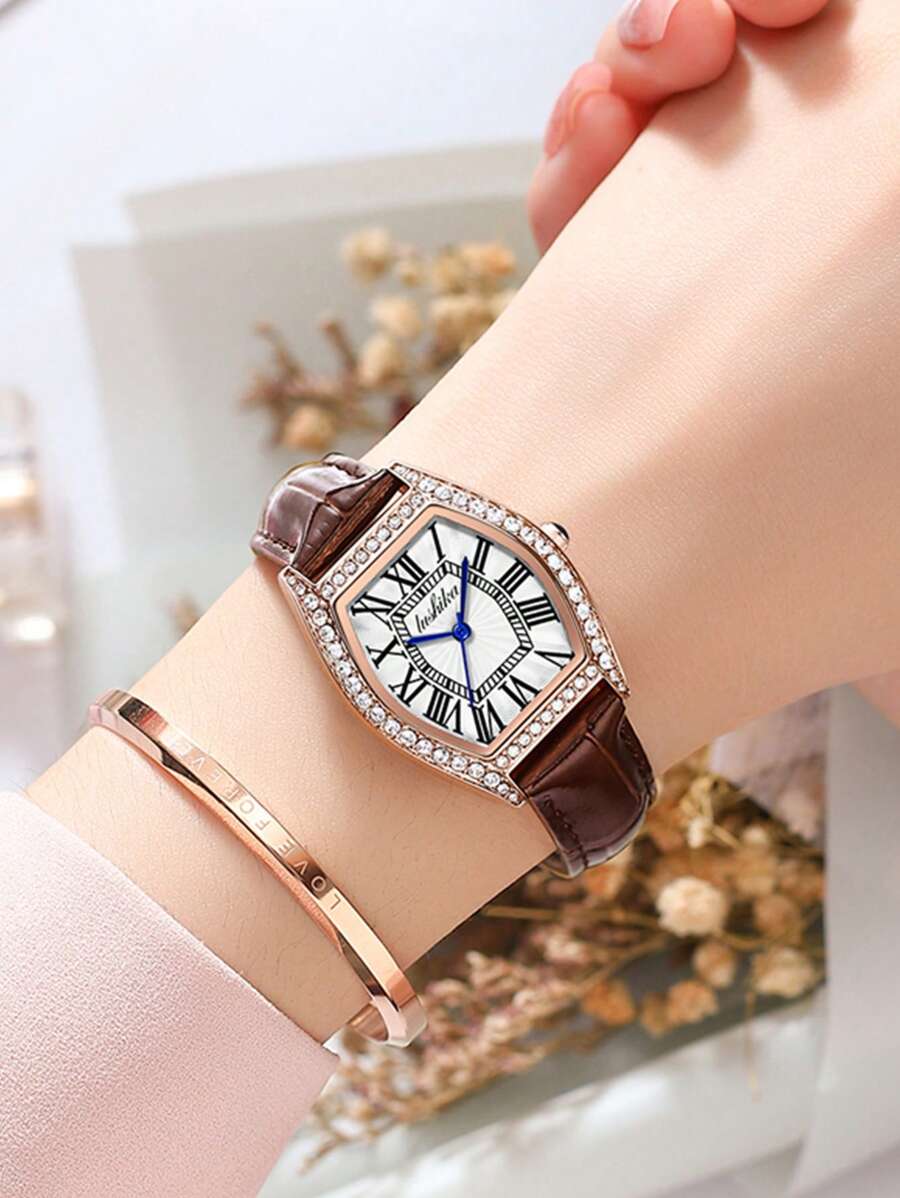 lushika 1pc Brown Strap Fashionable Rhinestone Decor Letter Graphic ...