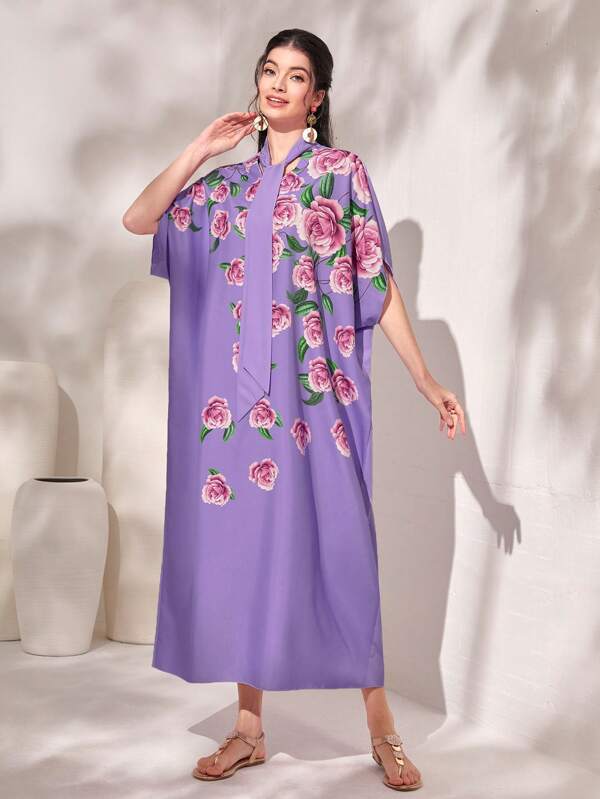 Shein Najma Floral Print Batwing Sleeve Kaftan Shein Usa