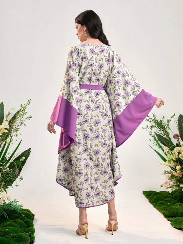 Shein Najma Floral Print Belted Kaftan Shein Uk
