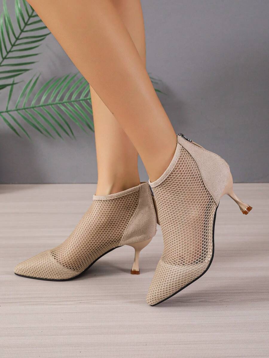 Women Mesh Panel Point Toe Pyramid Heeled Sandals Boots, Fashion Summer ...
