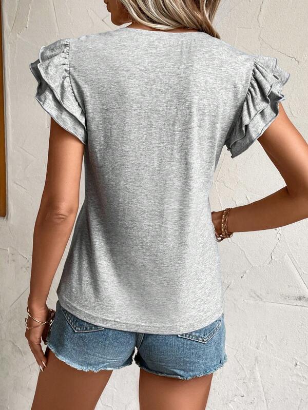 Shein Lune Notched Neckline Butterfly Sleeve Tee Shein Usa