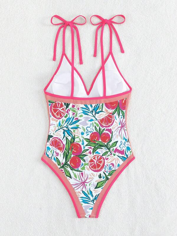 Fruit Print Tie Shoulder One Piece Swimsuit Shein Usa