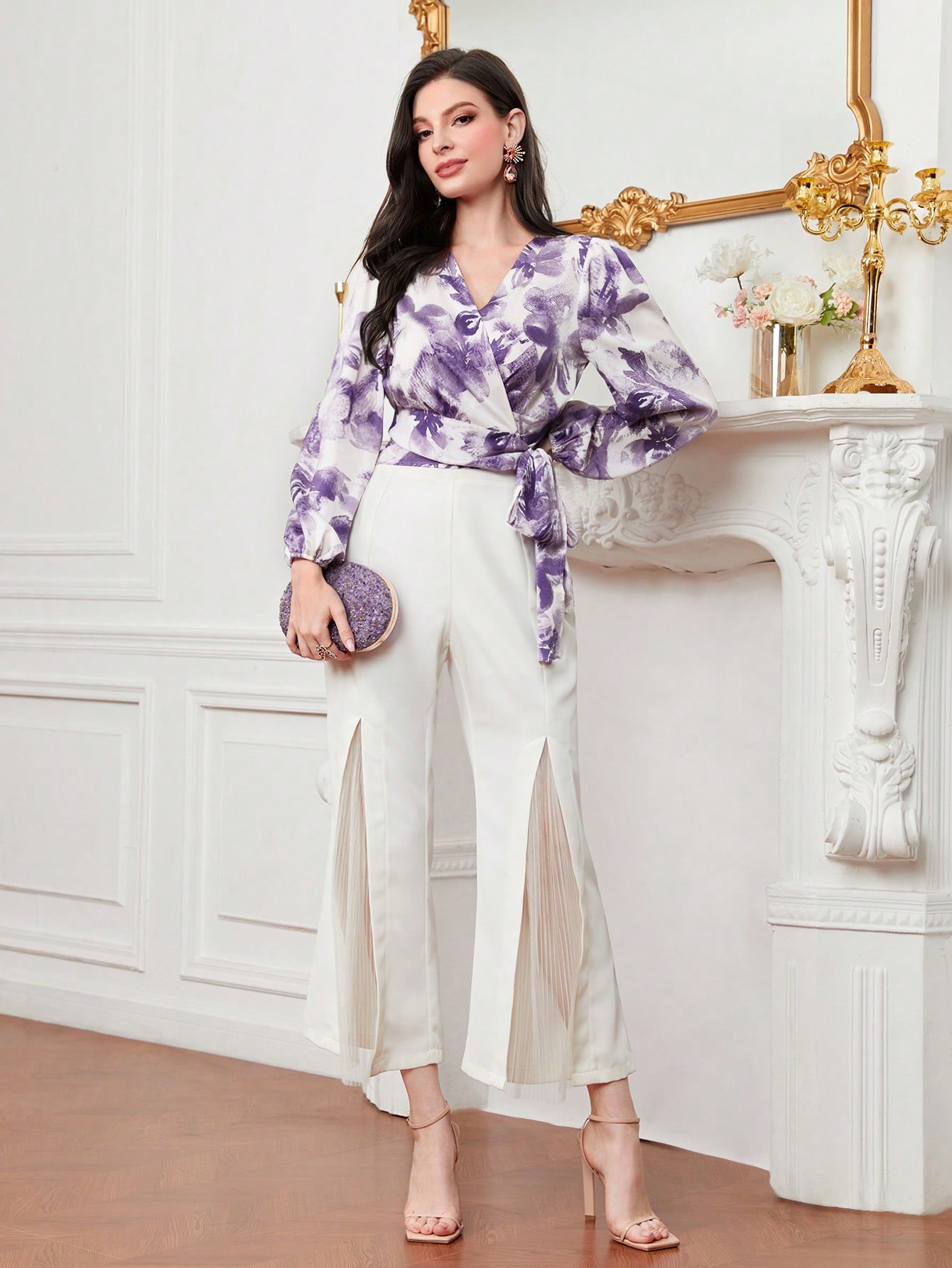 Shein Modely Floral Print Knot Side Wrap Blouse Shein Uk