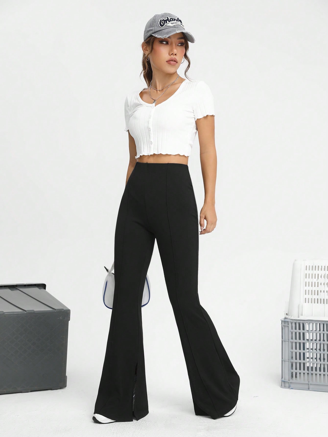 Shein Ezwear High Waist Split Hem Flare Leg Trousers Shein Uk