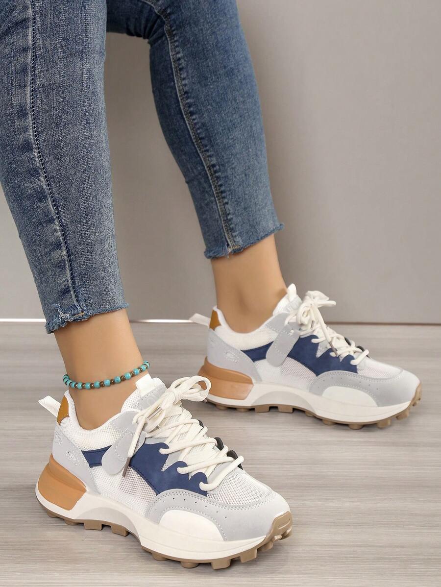 Fall/Winter Women Colorblock Lace-Up Front Sports Shoes, Sporty Outdoor ...