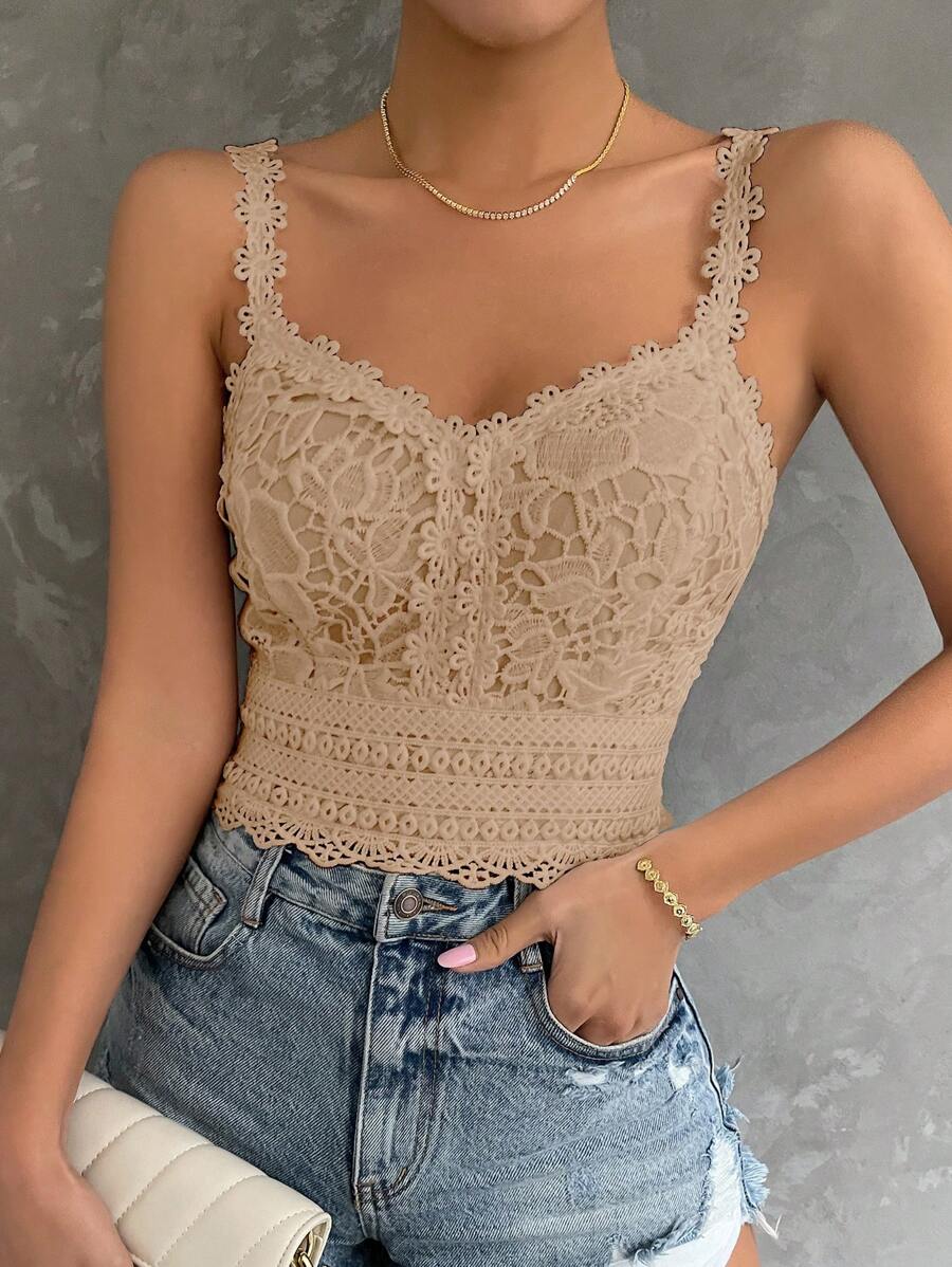 SHEIN VCAY Guipure Lace Cami Top | SHEIN USA