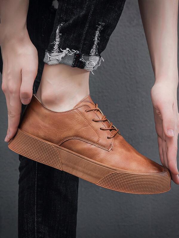 Men Minimalist Lace-up Front Sneakers, Sporty Outdoor Skate Shoes ...