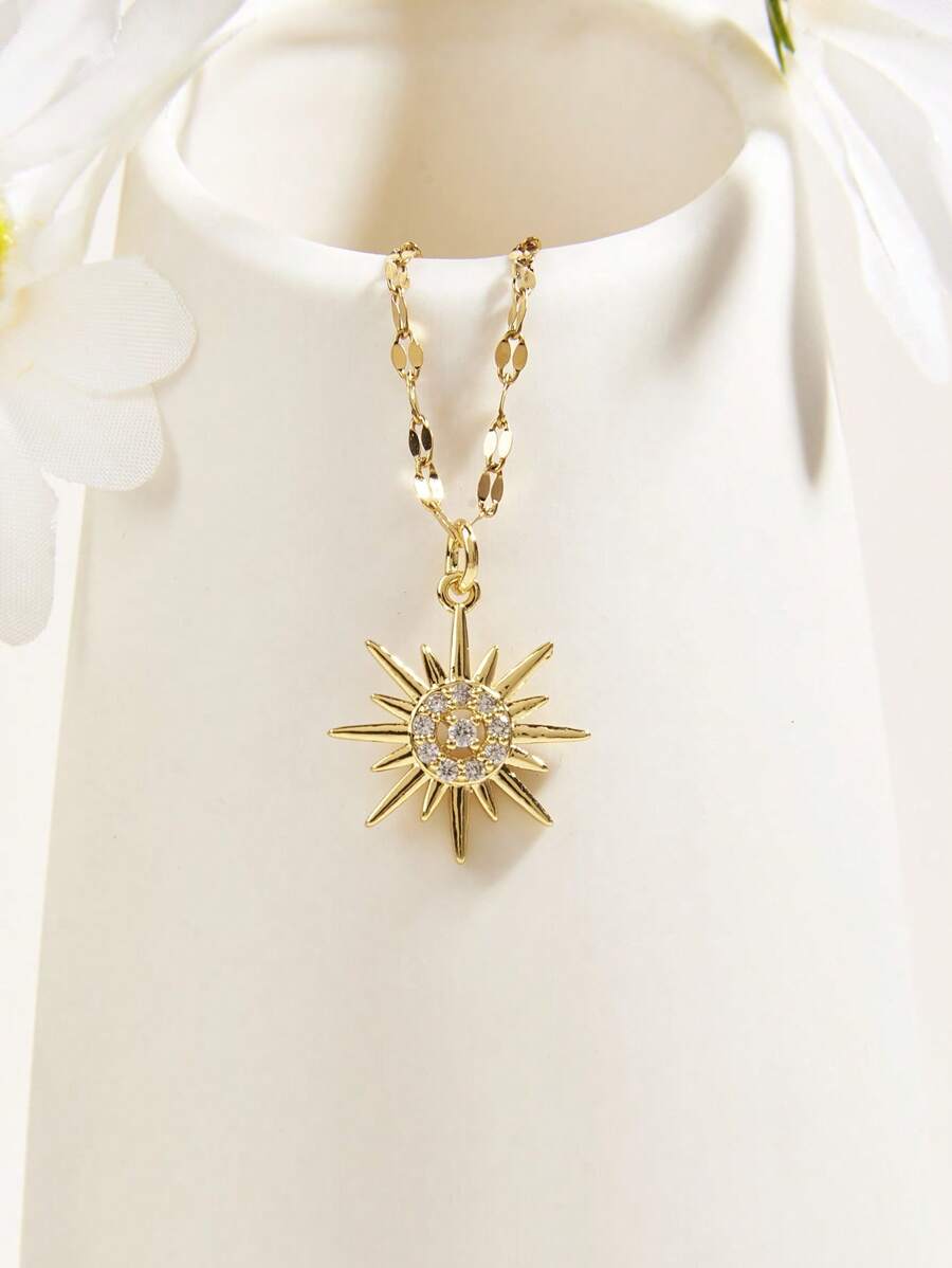 Rhinestone Decor Sun Charm Necklace | SHEIN USA