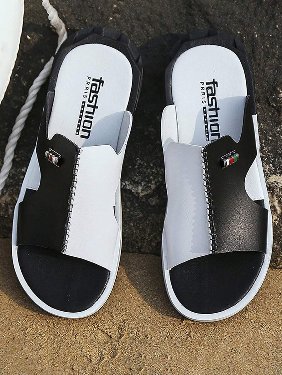 Men Two Tone Stitch Detail Slides, Outdoor Summer Slides | SHEIN USA