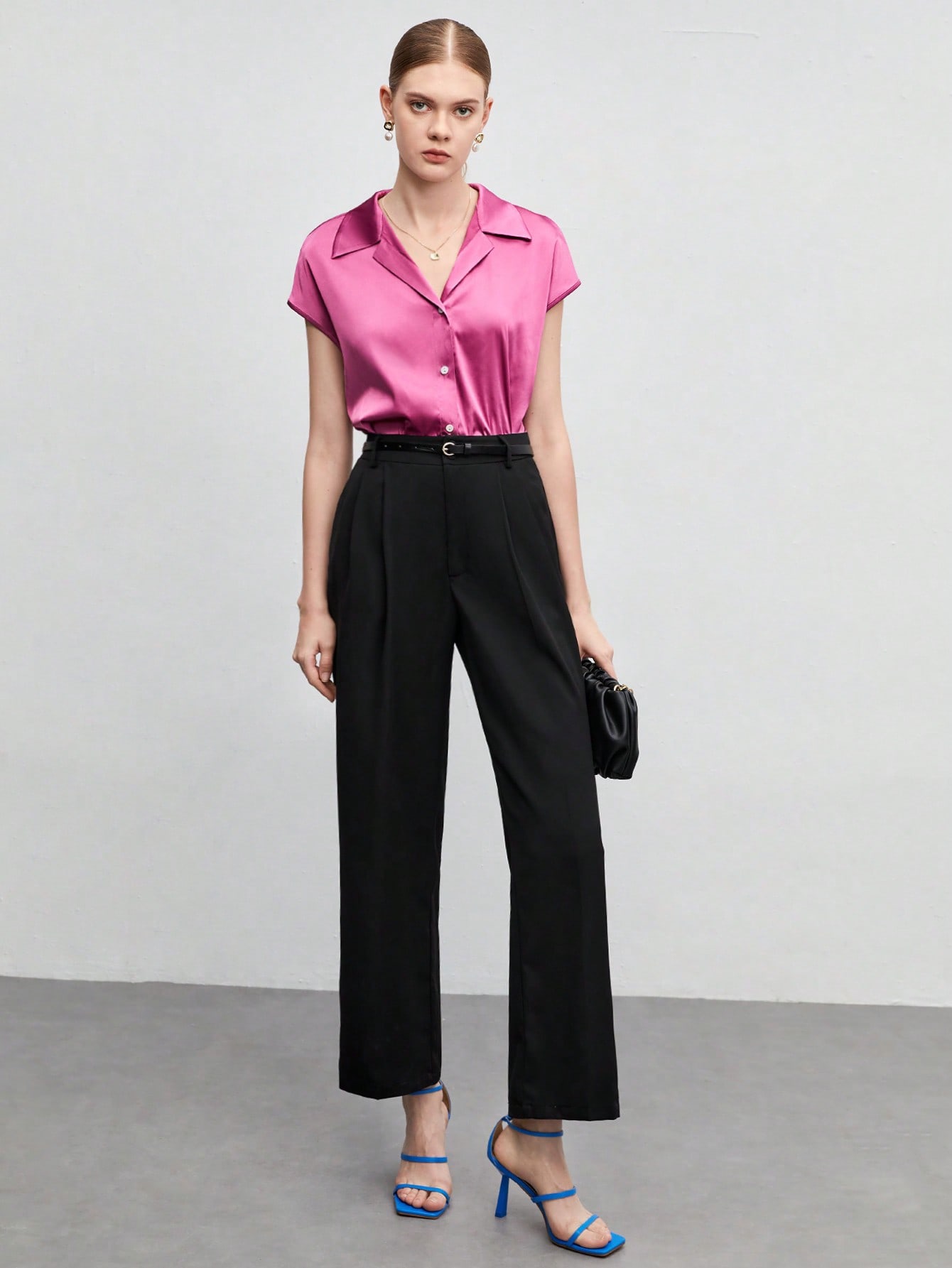 SHEIN BIZwear Batwing Sleeve Satin Shirt Workwear | SHEIN USA