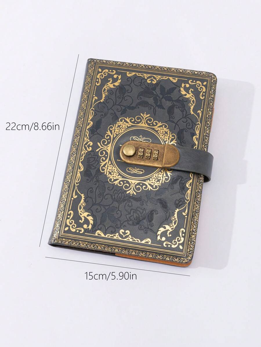 1pc Flower Embossed Notebook With Password Lock, Vintage Portable ...
