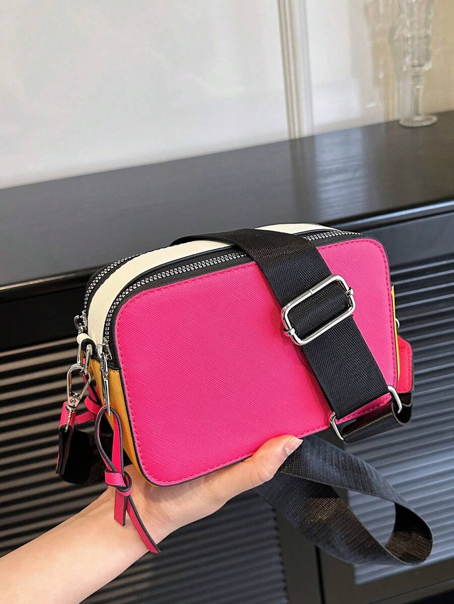 Mini Square Bag Colorblock With Zipper Adjustable Strap Minimalist ...