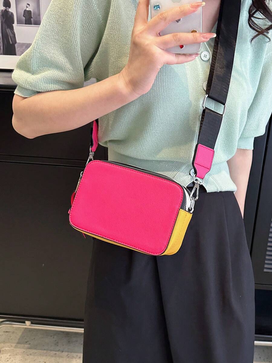 Mini Square Bag Colorblock With Zipper Adjustable Strap Minimalist ...