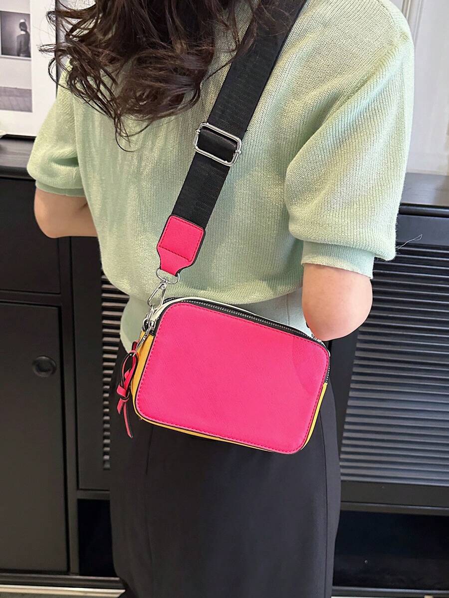 Mini Square Bag Colorblock With Zipper Adjustable Strap Minimalist ...
