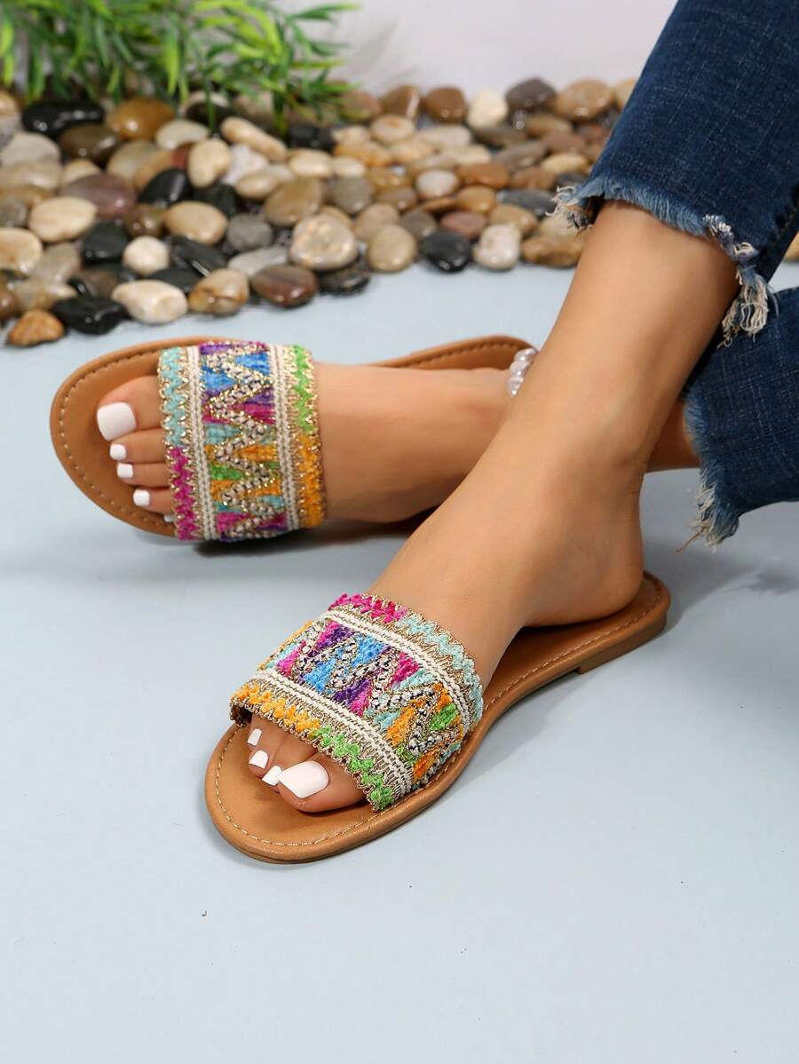 Vacation Sandals For Women Colorblock Braided Detail Slide Sandals Shein Uk