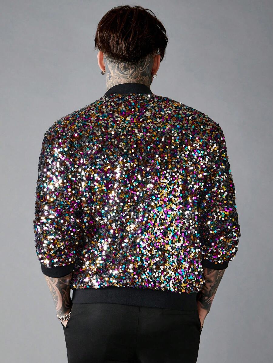 Manfinity AFTRDRK Men Zip Up Sequin Bomber Jacket | SHEIN UK