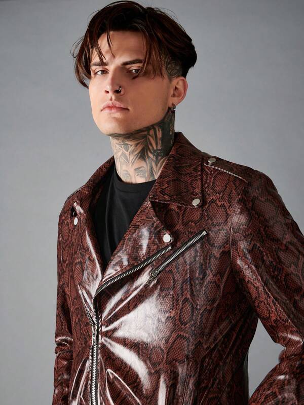 Manfinity LEGND Men Snakeskin Print PU Leather Moto Jacket | SHEIN USA