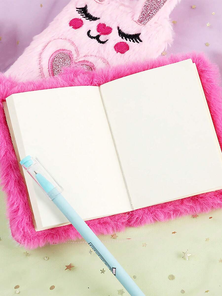 1pc Cartoon Rabbit Embroidered Fuzzy Notebook, Cute Portable Writable ...