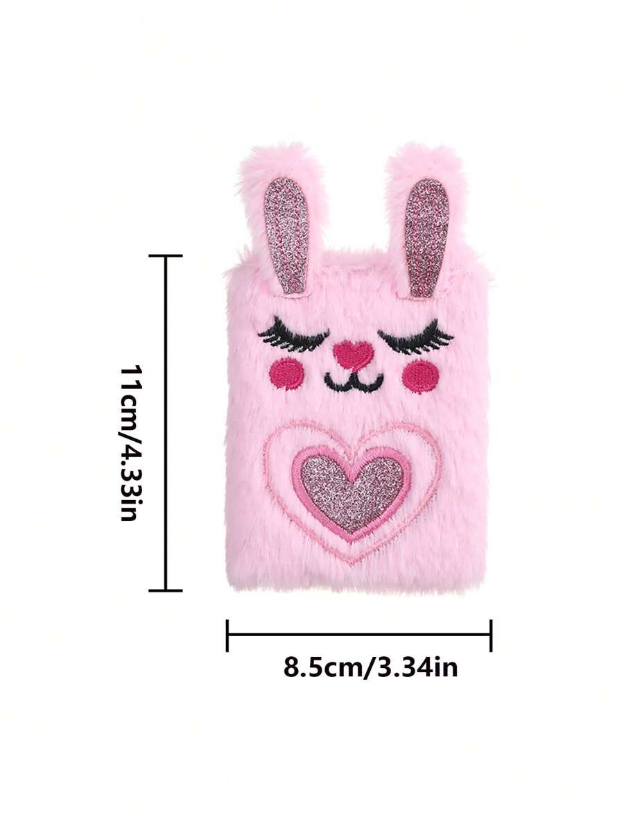 1pc Cartoon Rabbit Embroidered Fuzzy Notebook, Cute Portable Writable ...