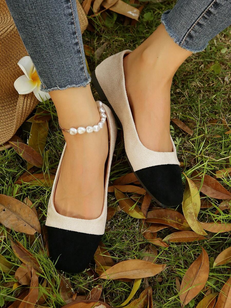 Women Two Tone Ballet Flats, Faux Suede Square Toe Elegant Flats | SHEIN UK