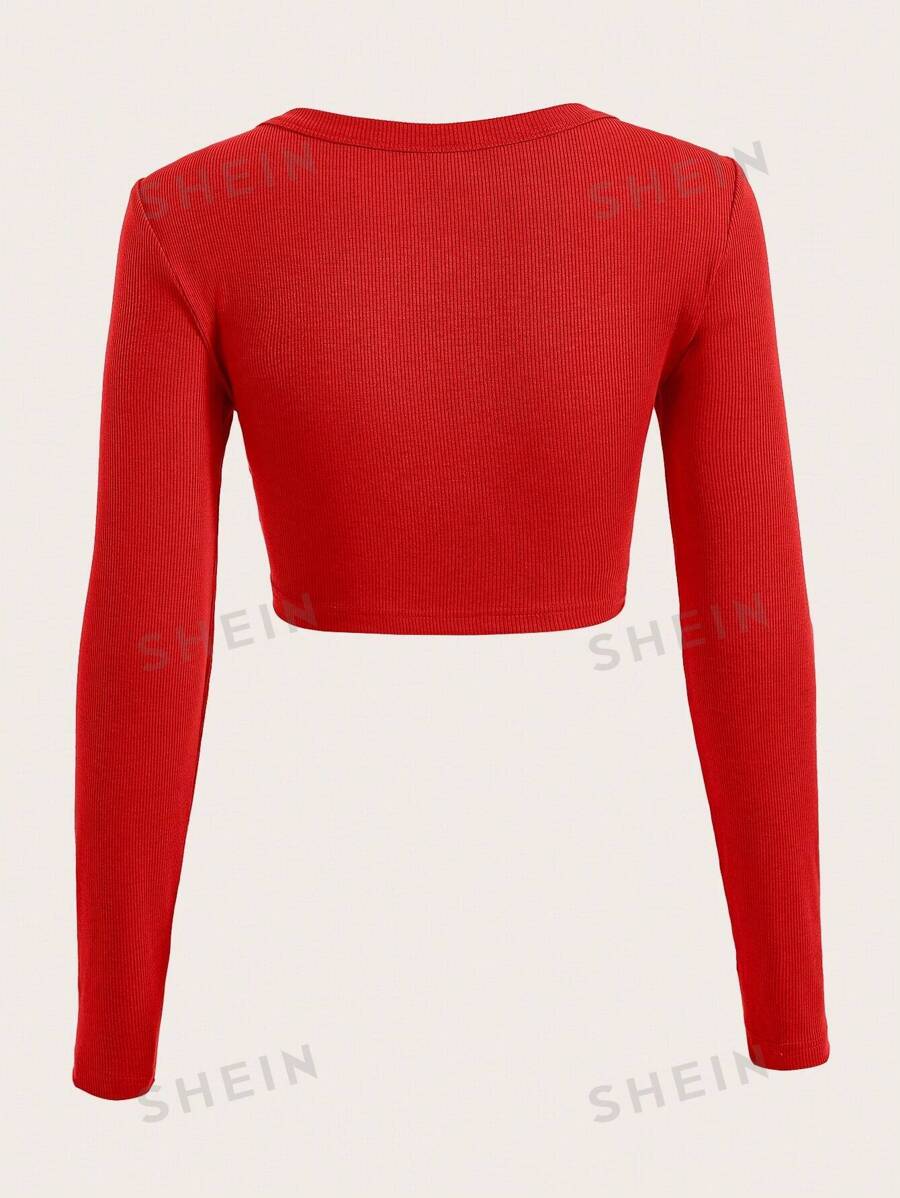 SHEIN EZwear Autumn And Winter Bright Red Thin Pit Strips Square Neck ...